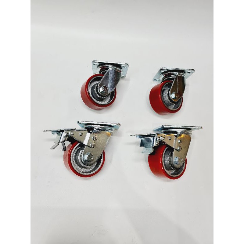 Jual Roda Troley pu merah 4 inch heavy duty taiwan (2putar+rem 2putar ...