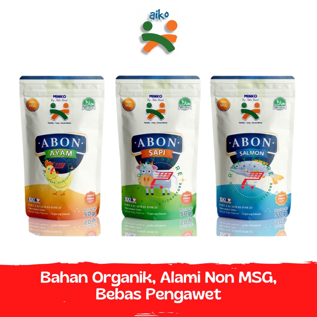 Jual AIKO Minko ABON Sapi/ Ayam/ Salmon HALUS Mpasi 50 gr | Shopee Indonesia