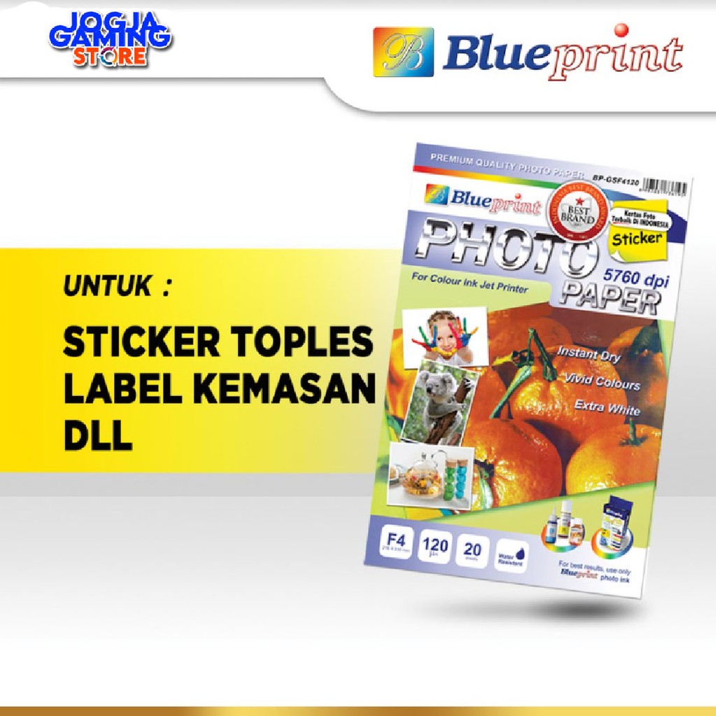 Jual Kertas Stiker / Sticker Paper Glossy BLUEPRINT F4 120 gsm | Shopee ...