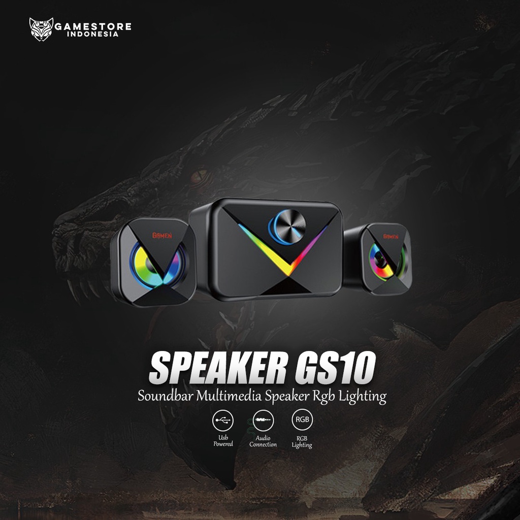 Jual GAMEN Multimedia Speaker Gaming GS10 2.1CH Subwoofer with RGB Lights For Handphone ...