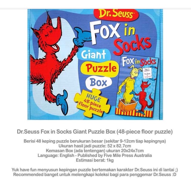 Jual Dr.Seuss : Fox In Socks Giant Puzzle Box | Shopee Indonesia