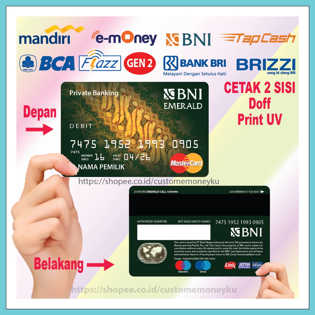 Jual KARTU EMONEY DESIGN BNI EMERALD BATIK HIJAU E-MONEY MANDIRI FLAZZ ...