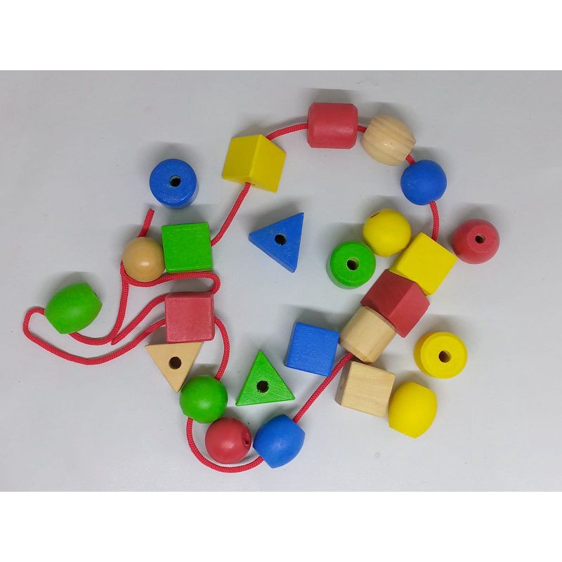 Jual Meronce Kayu isi 25 pcs-Mainan Edukasi Beads Kenal Bentuk dan ...