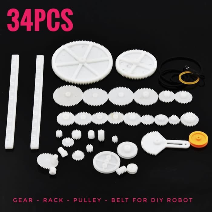 Jual 34pcs Plastic Gear Rack Shaft Pulley Belt KIT for DIY Robot ...