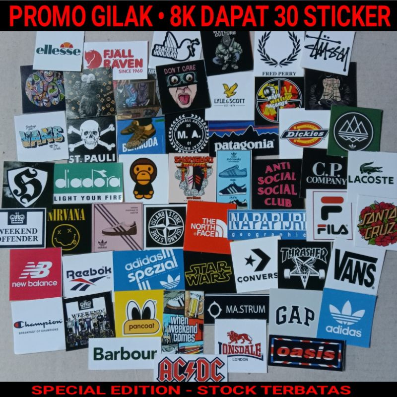 Jual [ 8k Dapat 30 sticker ] sticker aesthetic logo brand casual and ...