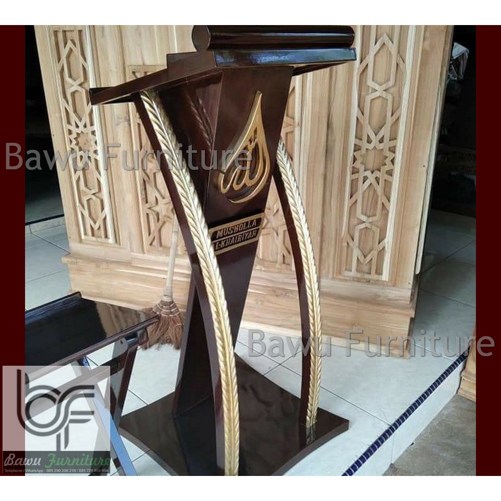Jual Mimbar Musholla Minimalis Kayu Jati Solid Terbaru Motif Tiang Ukir ...