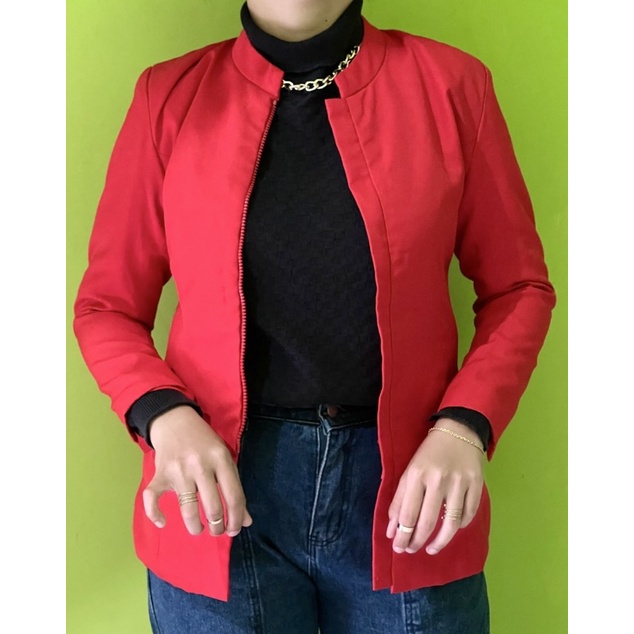 Jual BLAZER/OUTER/JAKET WARNA MERAH CABE (ADA ZIPPER) | Shopee Indonesia