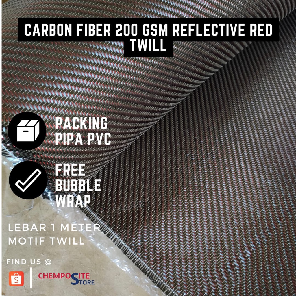 Jual serat carbon fiber red reflective metalic TWILL 200Gsm L 1m ...