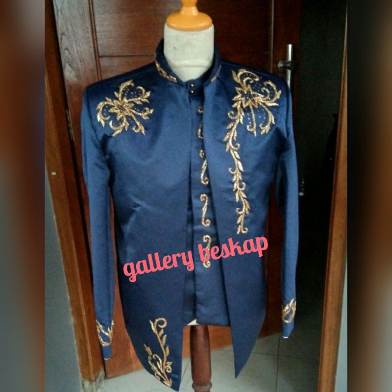 Jual basofi pengantin / Beskap muslim navy/ baju pengantin/ basofi ...