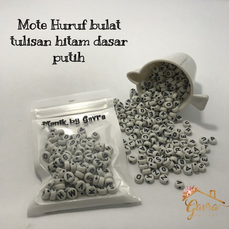 Jual Mote Huruf Bulat tulisan hitam dasar putih | MANIK | Shopee Indonesia