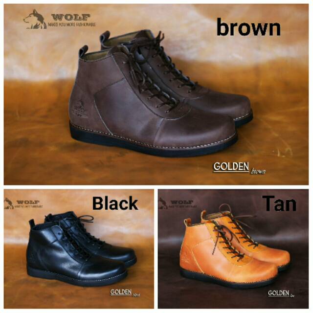 Jual FULL LEATHER SEPATU BOOT KULIT ASLI (kulit sapi) WOLF GOLDEN ...