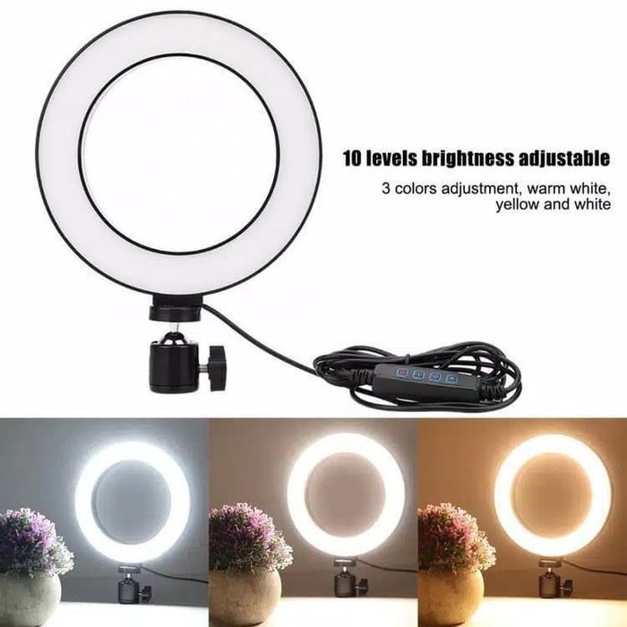 Jual Ring Light LED 16CM / Lampu Selfie & Makeup Free Tripod Besi ...