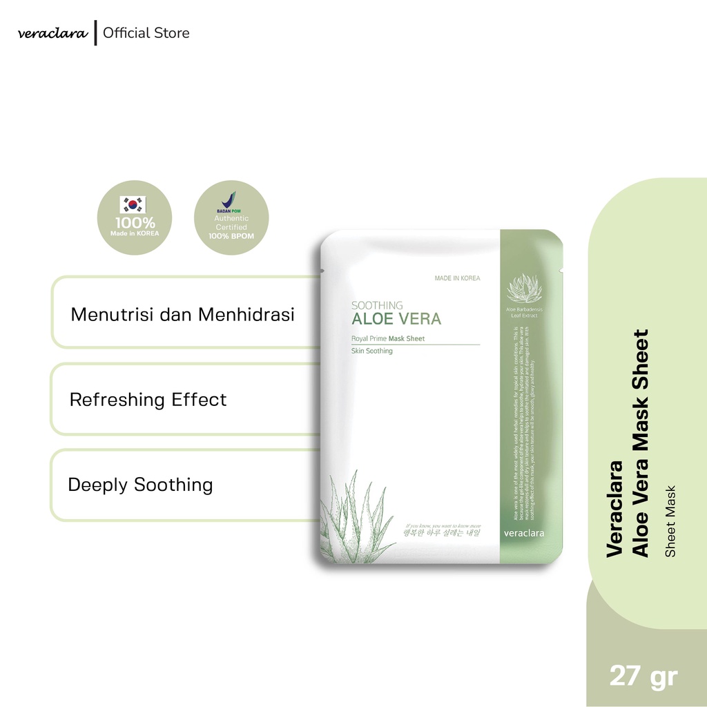 Jual Veraclara Aloe Vera Mask Sheet 23ml [Official Store] | Shopee ...
