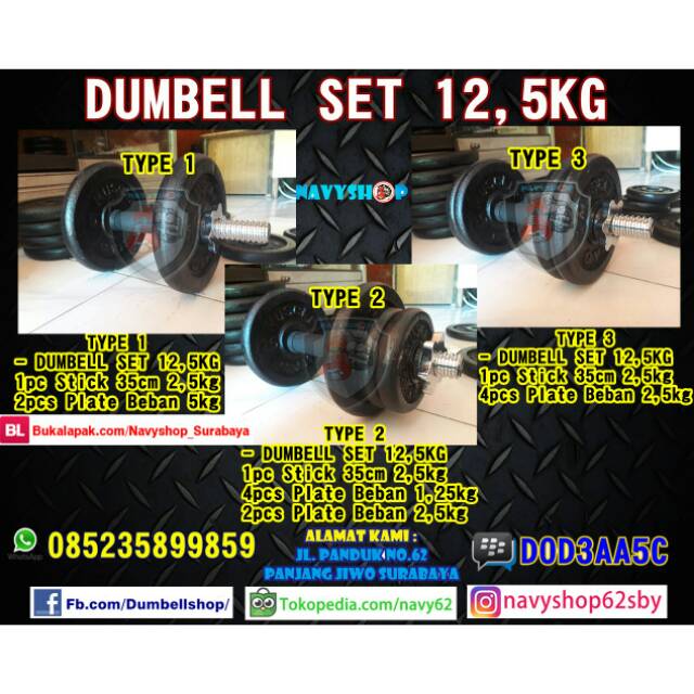 Jual BARBEL DUMBELL SET 12,5KG BARBELL DUMBEL BESI BARBLE DUMBLE BURBLE ...