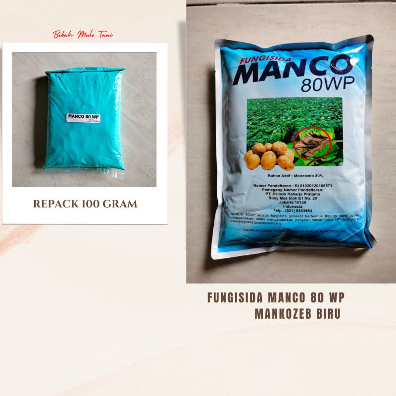 Jual fungisida MANCO 80WP Mankoseb Biru Repack 100 gram Untuk ...
