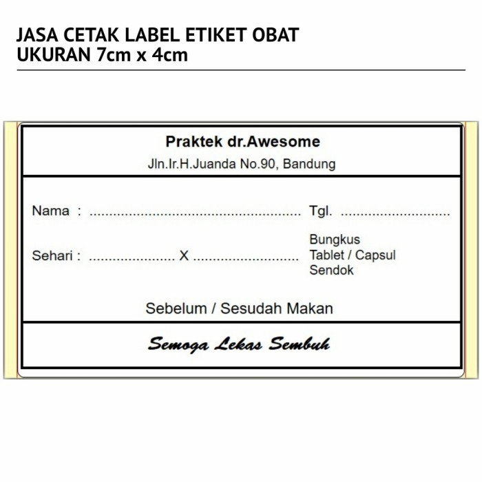 Jual CETAK LABEL ETIKET OBAT UKURAN 70mm x 40mm / 7cm x 4cm BAHAN THERMAL | Shopee Indonesia