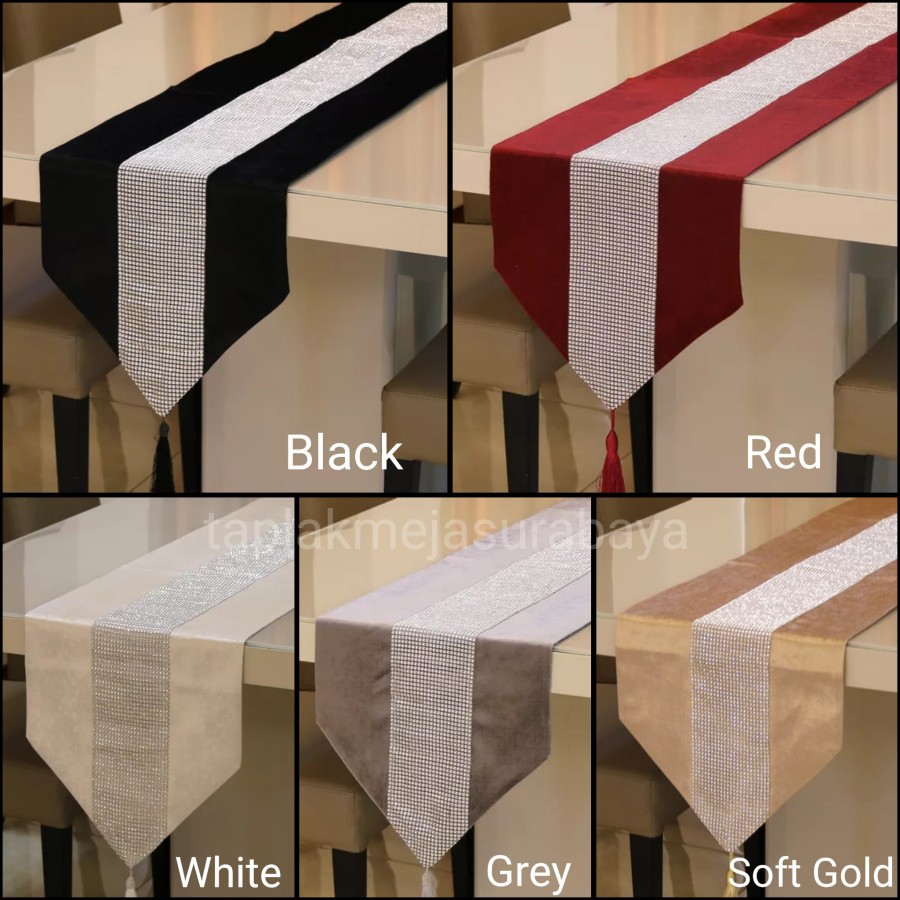 Jual Taplak Meja Panjang Table Runner Velvet Beludru Permata Diamond Mewah Meja Bufet Buffet ...