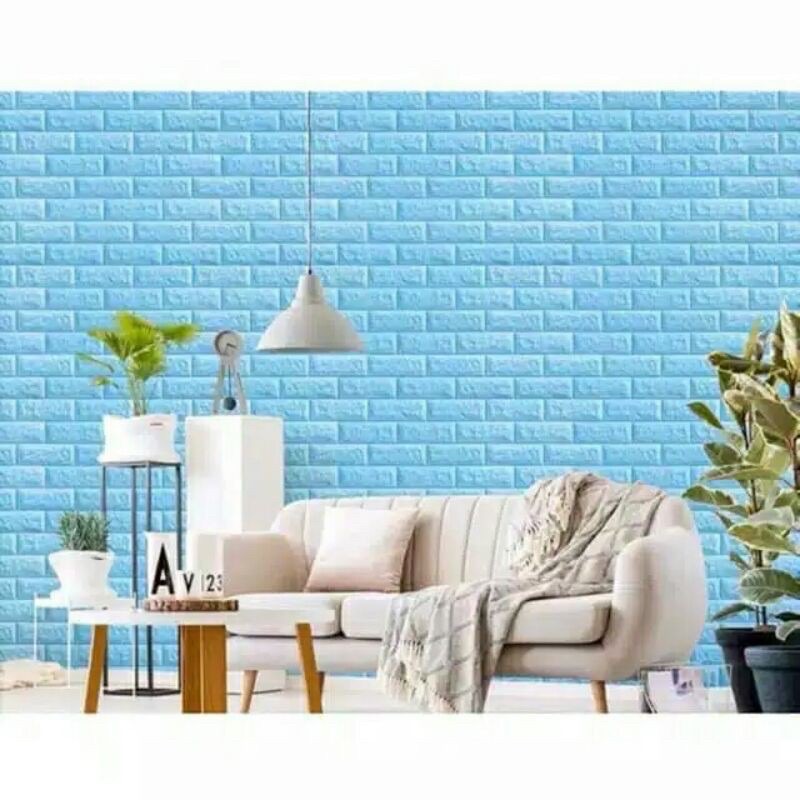 Jual Wallpaper 3D brick foam bata biru / wallpaper 3D Dinding 70x77cm ...