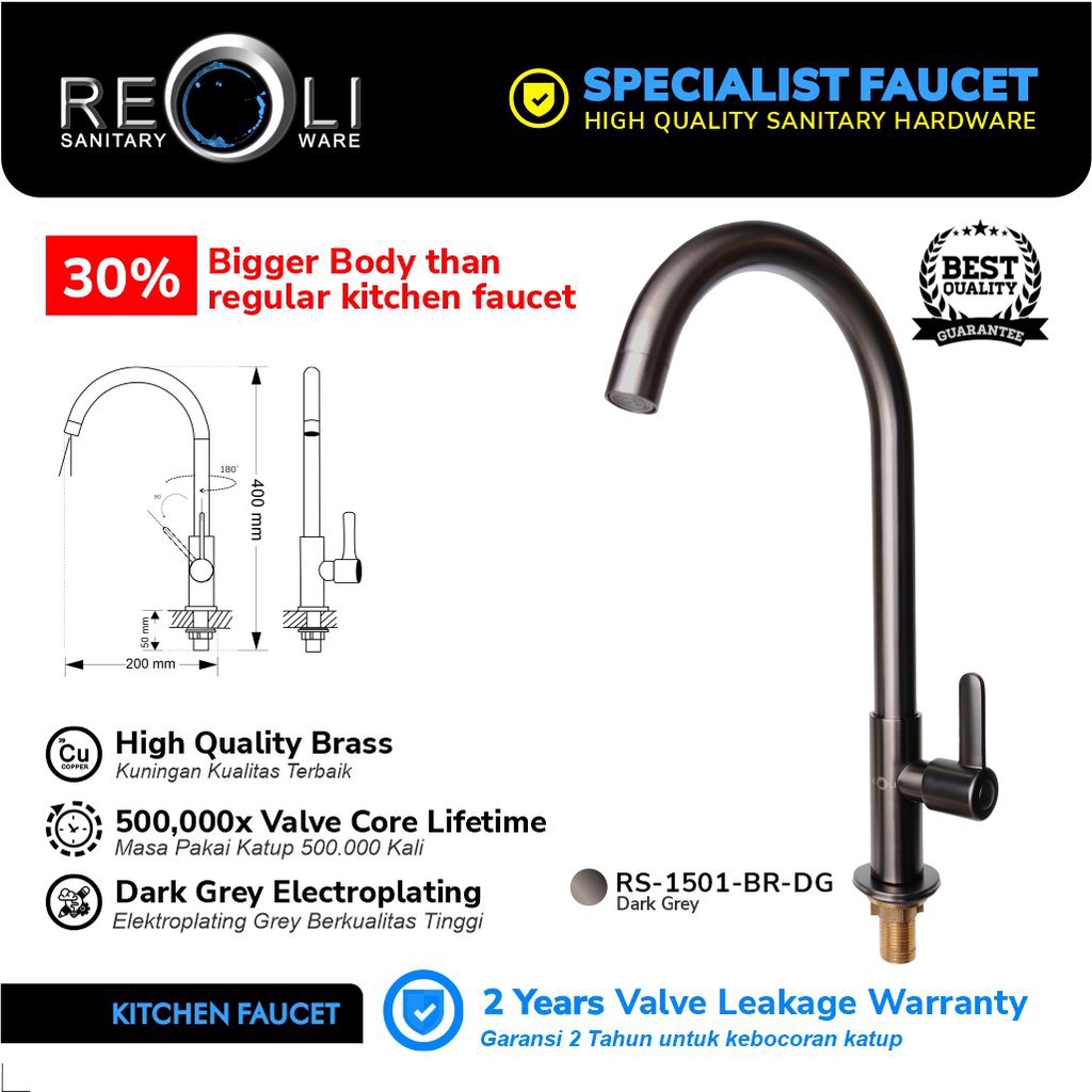 Jual REOLI Keran Angsa Dapur Sink Cuci Piring Kitchen Faucet Kuningan ...