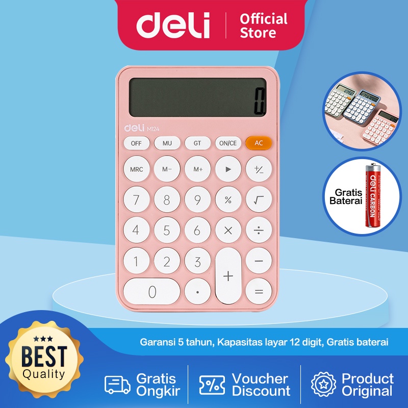 Jual Deli Calculator / Kalkulator Portable Garansi 5 Tahun Warna Pastel ...