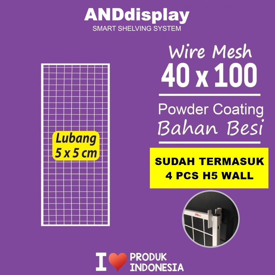 Jual WIREMESH 40*100CM + H5 WALL PUTIH DISPLAY CANTOLAN GANTUNGAN RAM ...
