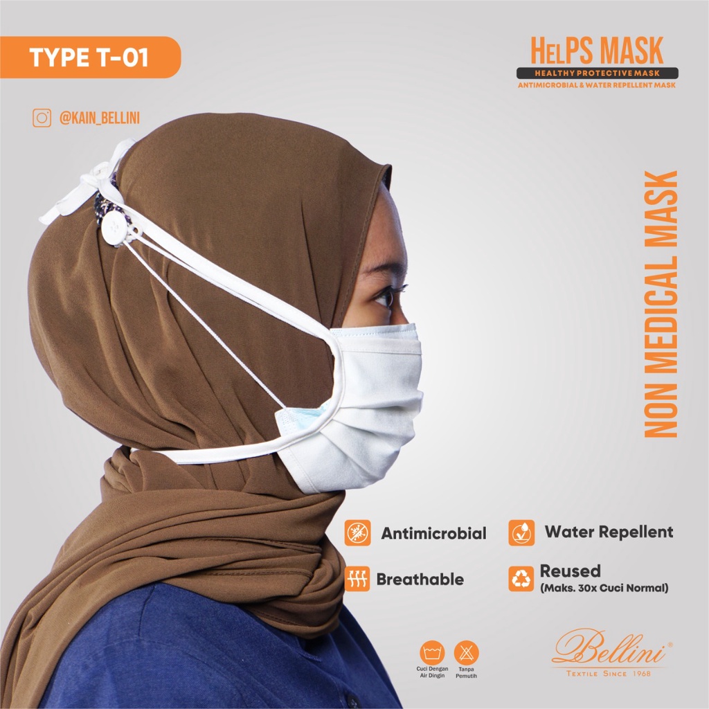 Jual Diskon Masker Kain Bellini Anti Bakteri dan Water Repellent Double ...
