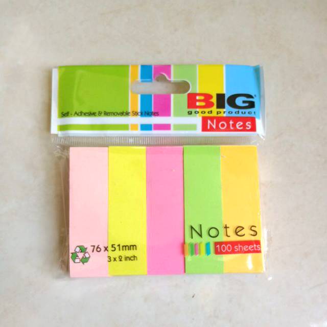 Jual Stick Notes 5 warna BIG 76 x 51 mm ( 5 x 100 lembar ) | Shopee ...