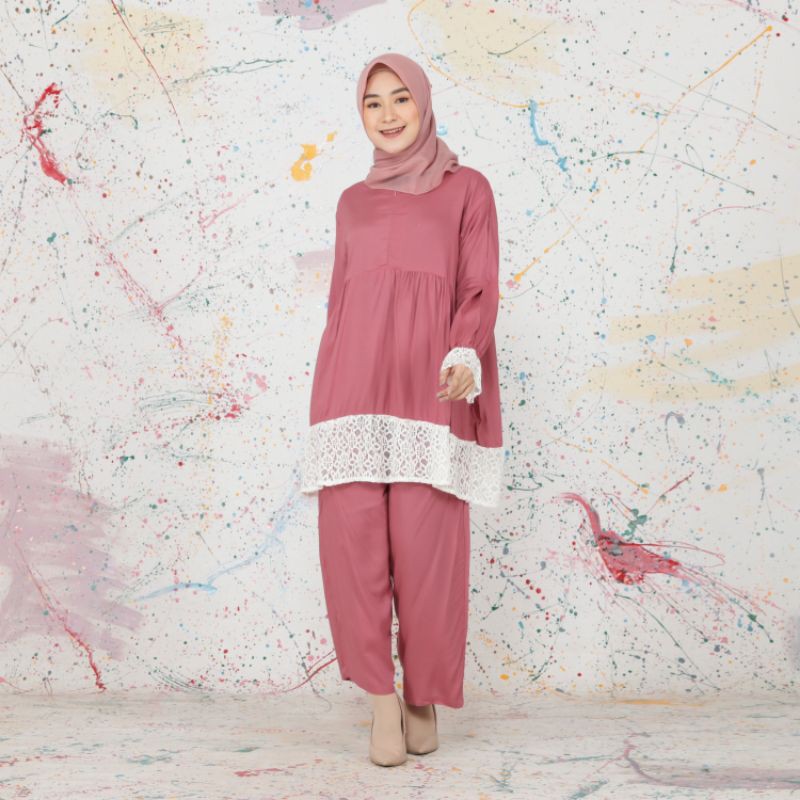 Jual One Set Piyama Rayon Jumbo LD 115 Bahan Adem Nyaman Tidak Nerawang ...