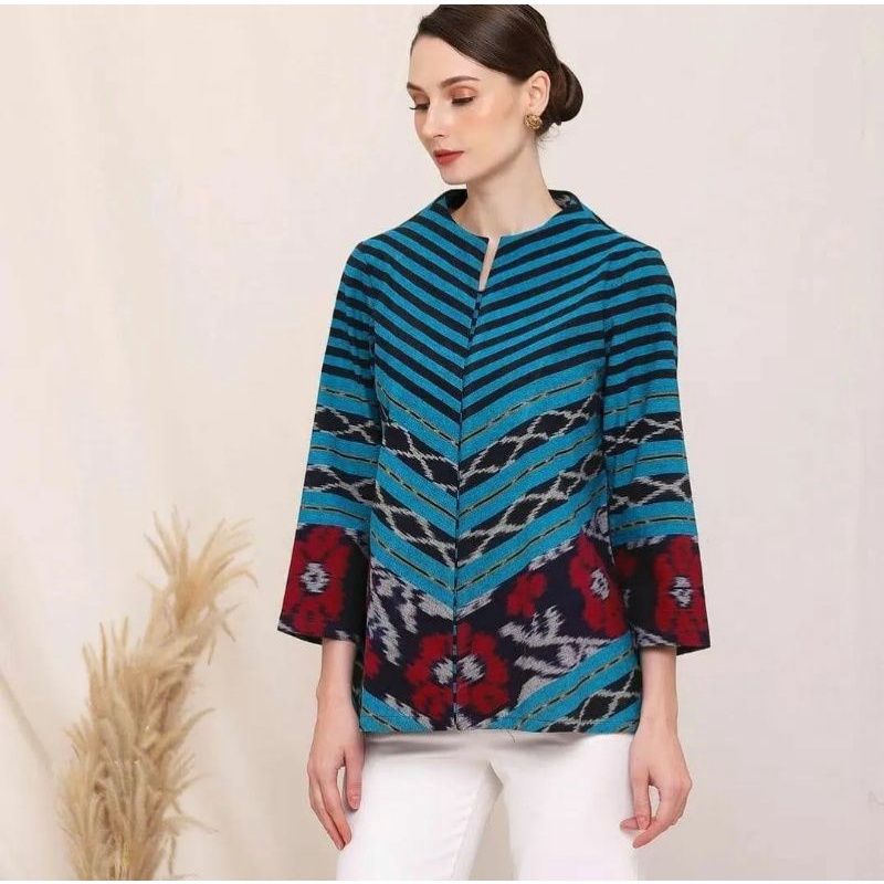 Jual shanaya blouse / baju tenun endek premium motif lurik | Shopee Indonesia