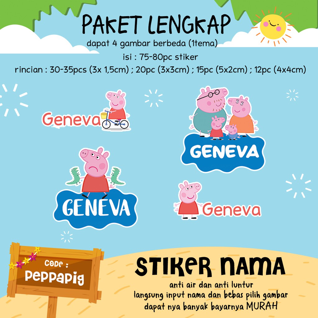 Jual [GIANTPALACE] 92PCS STICKER LABEL NAMA ANAK WATERPROOF OILPROOF ...