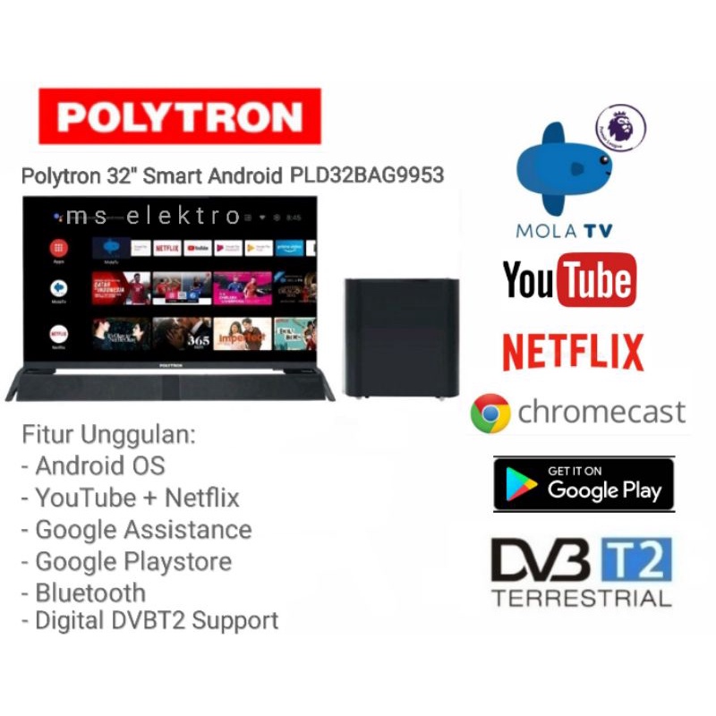 Jual TV LED Polytron 32 inch Cinemax Soundbar Smart Android HD usb movie PLD 32BAG9953 | Shopee ...