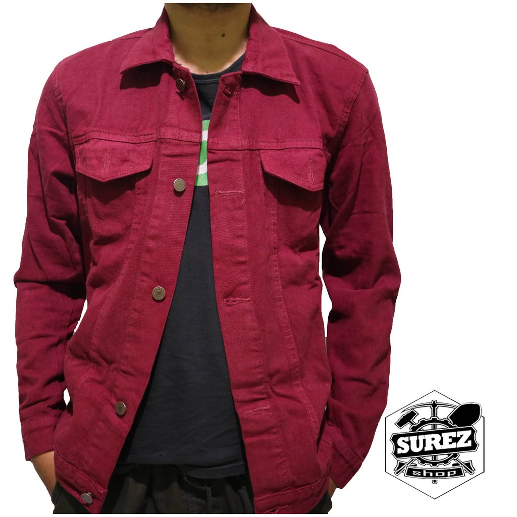 Jual Jaket Jeans Maroon / Jaket Denim Maroon Pria | Shopee Indonesia