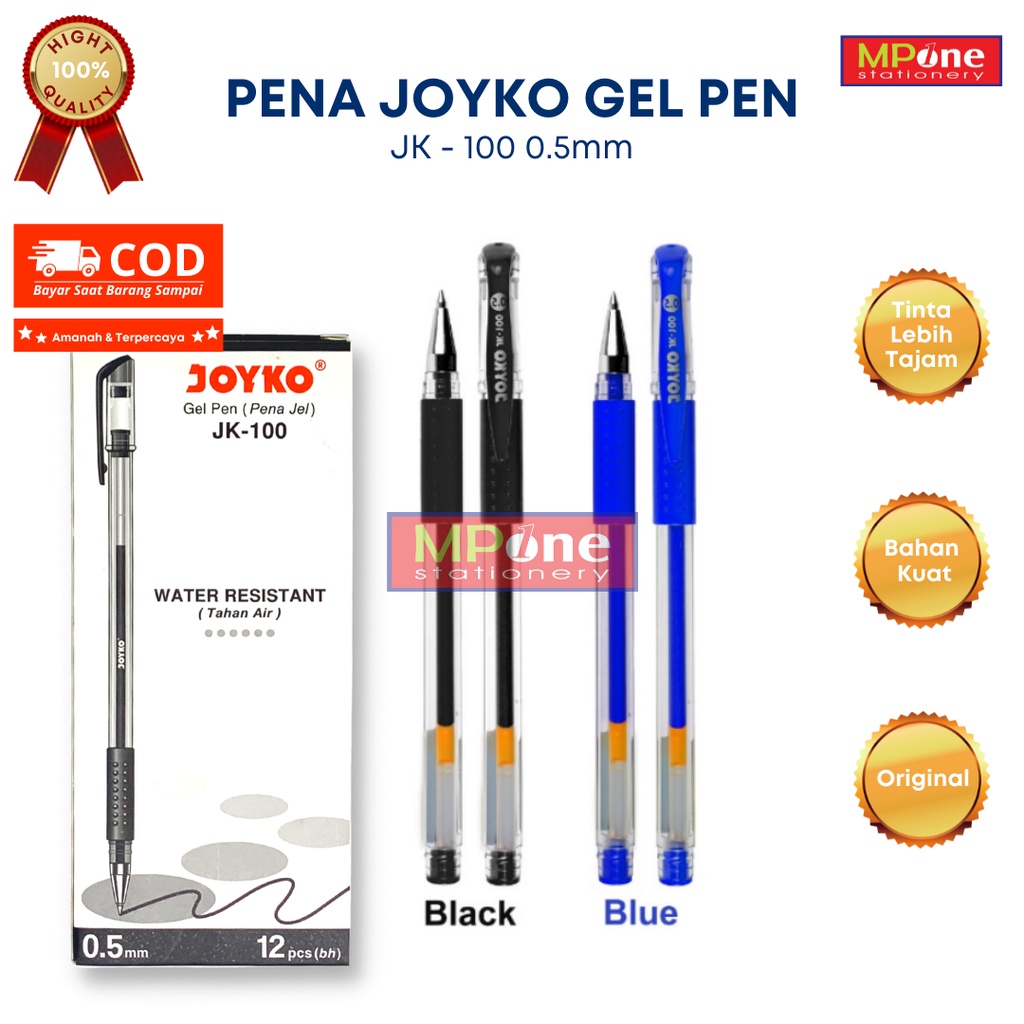Jual (1 Kotak) Gel Pen Joyko JK - 100 Pulpen Murah Joyko 0.5 mm Tinta ...