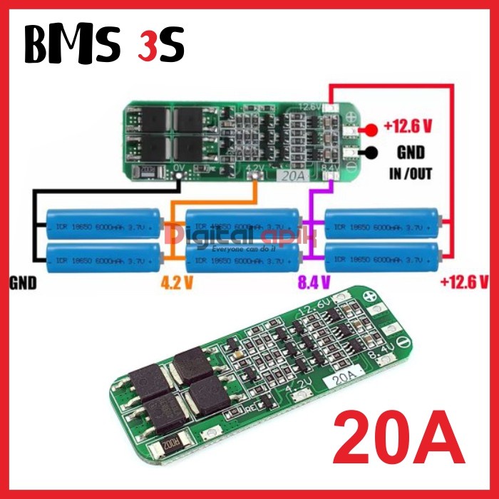 Jual BMS 3S 20A Protection Battery 18650 Li-ion 12.6V 20 A 3 S Cas Baterai | Shopee Indonesia