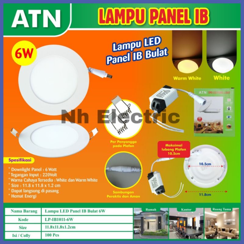 Jual Led Panel 6W IB Bulat Putih Atn - Lampu Downlight 6 Watt Inbow ...