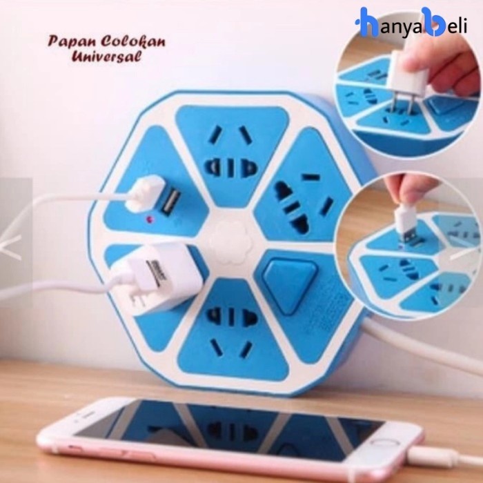 Jual Stop Kontak Hexagon 4 Socket Lubang Plus USB | Shopee Indonesia