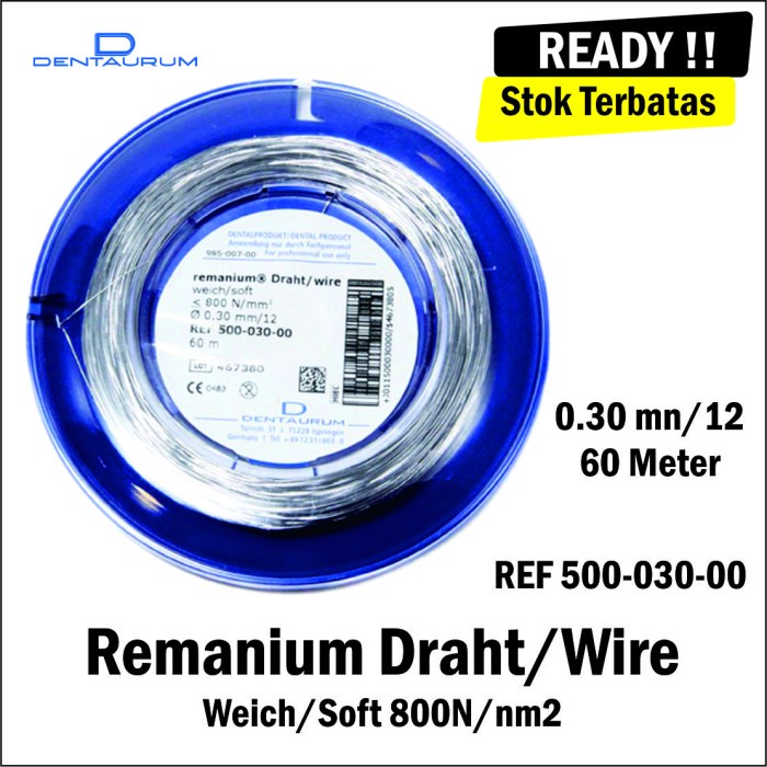Jual Kawat Gigi Klamer / Remanium wire Dentaurum 500-040-00 0.30 mm 60 ...