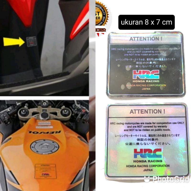 Jual EMBLEM TIMBUL LOGO ATTENTION WARNING MOTOR HONDA RACING TEMPAT HRC ...