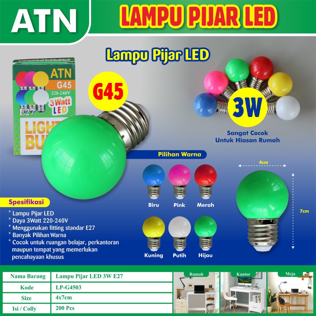 Jual COD-LAMPU PIJAR 3W G45 LED 6WARNA ATN | Shopee Indonesia