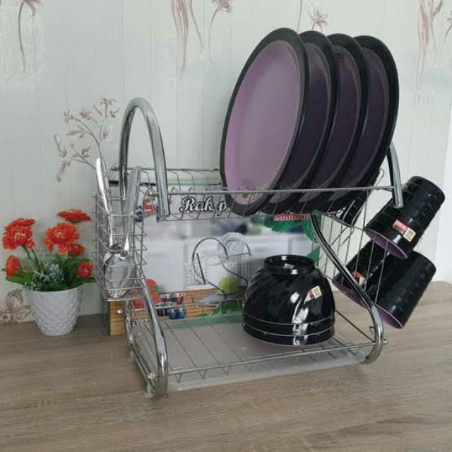 Jual Rak Piring Stainless Steel Minimalis 2 Susun GSF | Shopee Indonesia