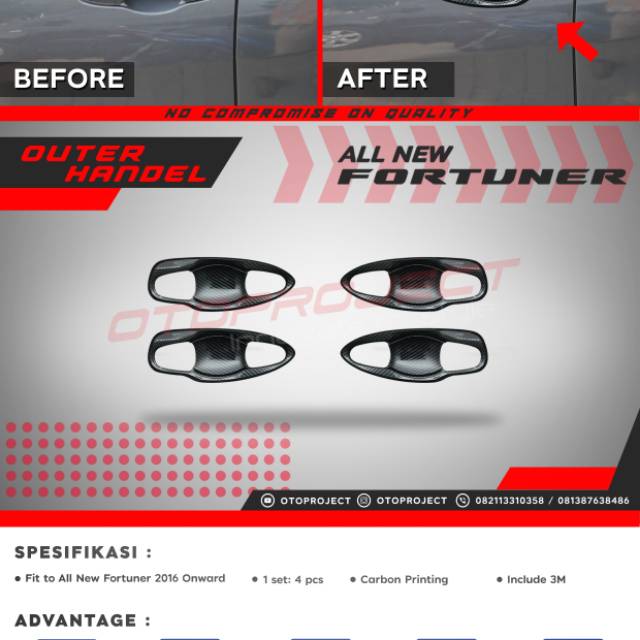 Jual Otoproject - Outer Handle Elite Carbon Toyota All New Fortuner ...