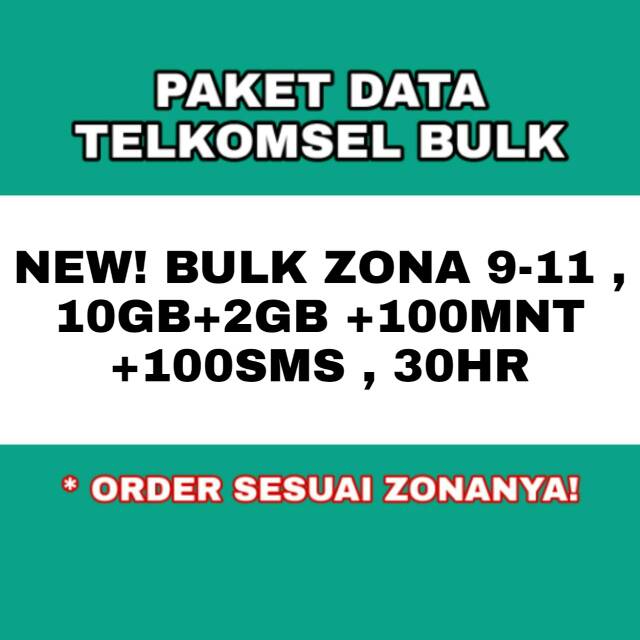 Jual Paket data telkomsel bulk zona 9-11 10gb plus 2gb plus 100menit dan 100 sms paket telepon ...