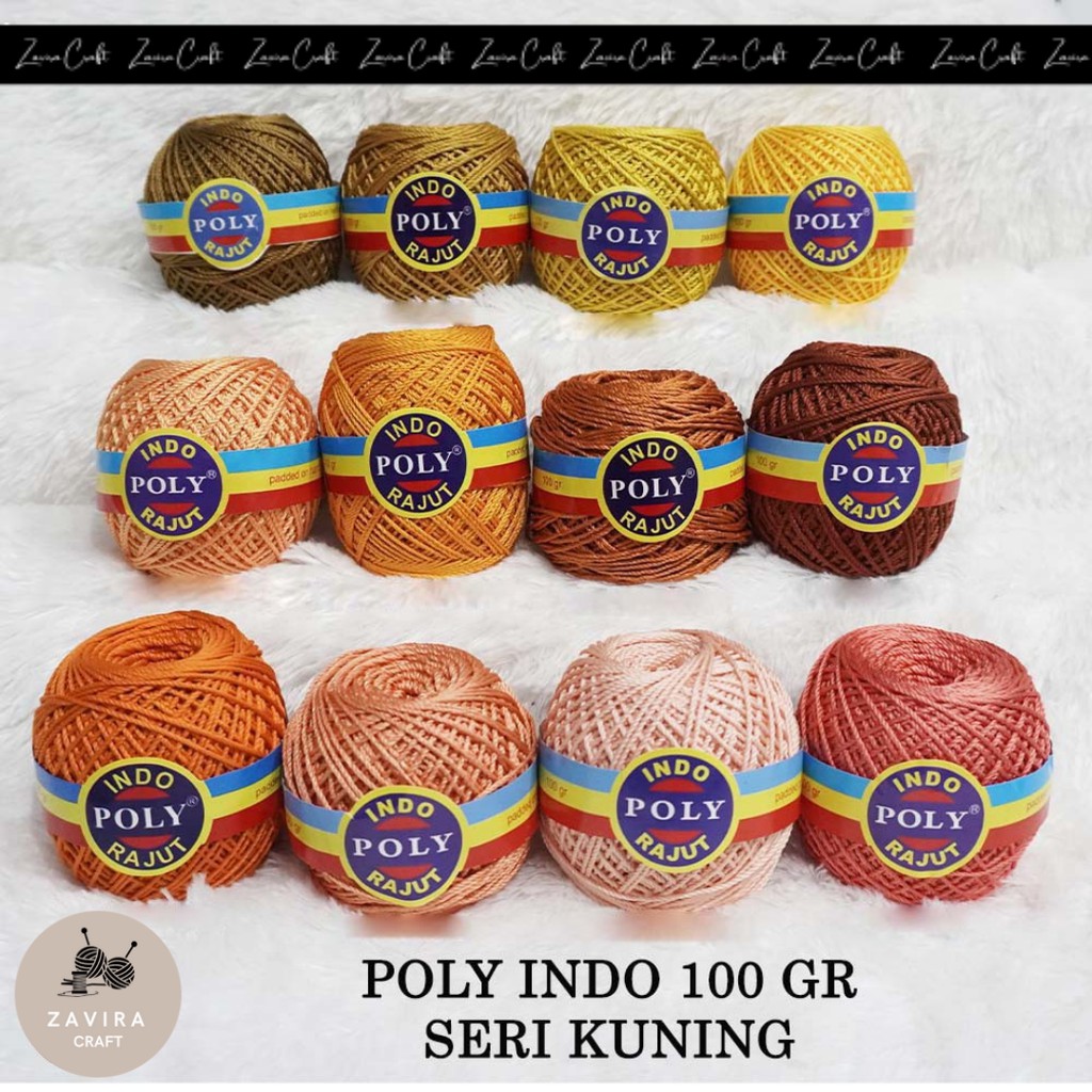 Jual BENANG RAJUT POLY INDO SERI KUNING, POLY KILAP 100GR | Shopee ...