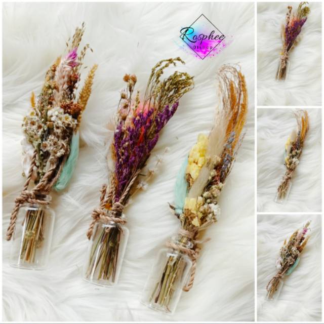 Jual bunga kering free vas botol kaca bening mungil real pict | Shopee ...