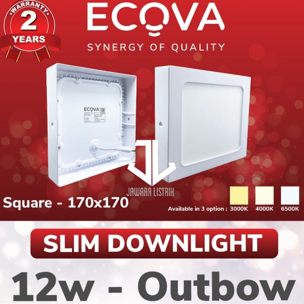 Jual ECOVA SLIM DOWNLIGHT OUTBOW KOTAK 12 WATT 12W LED PANEL BERGARANSI ...