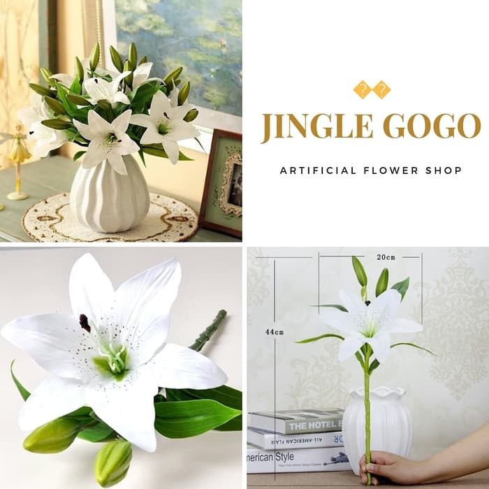Jual Bunga Lily Tiger Putih Kuning Latex Batang Besar Artificial Rustic ...