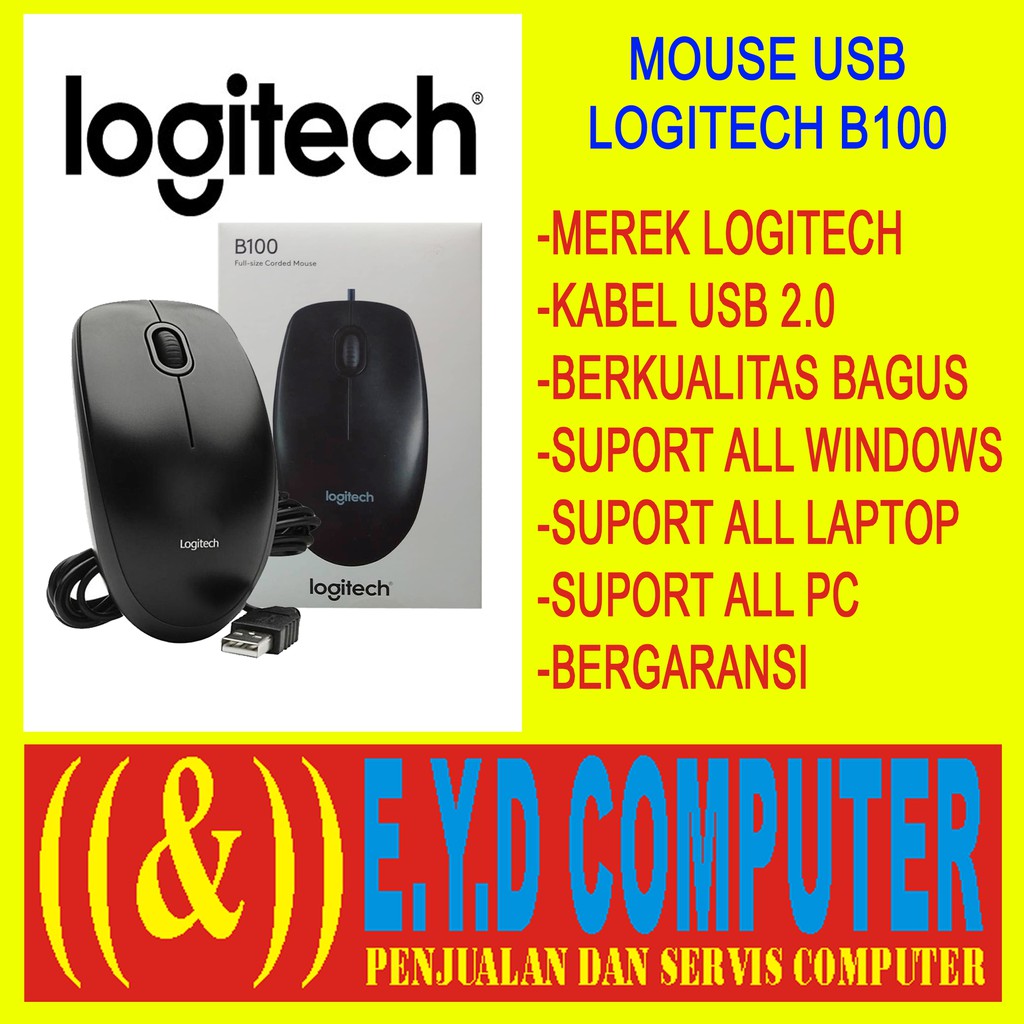Jual MOUSE LOGITECH B100 USB KABEL NETBOK MOSE CPU MOS LAPTOP CABEL ...