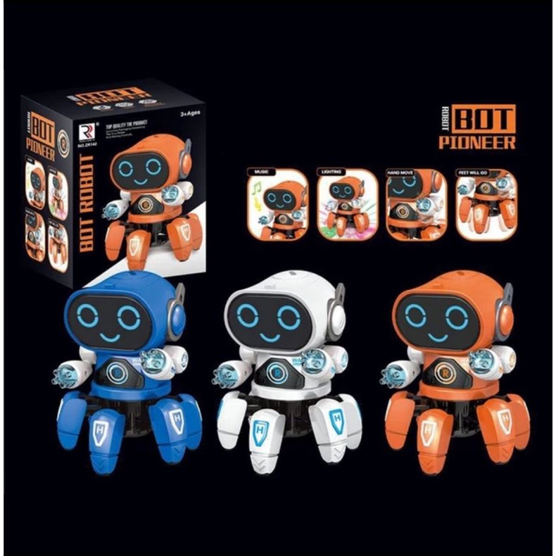 Jual Mainan bot robot pioneer dancing octopus lampu led dan musik ZR142 ...