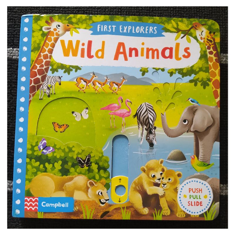 Jual first explorers wild animals campbell boardbook push pull slide ...