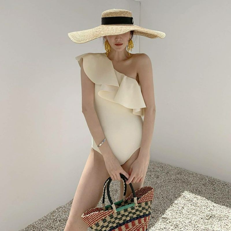 Jual Beige ruffle one shoulder swimsuit - Bikinibandit | Shopee Indonesia